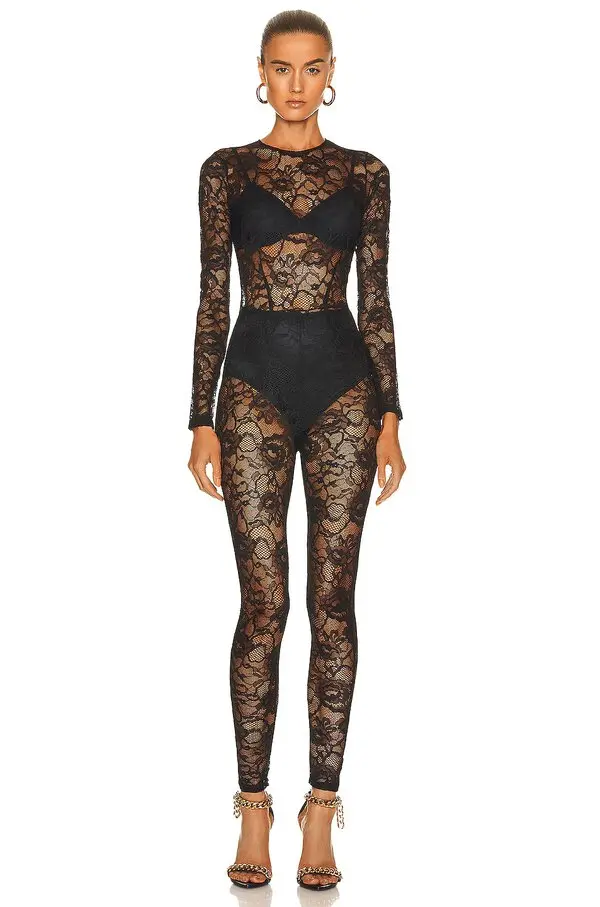 FLEUR DU MAL Lace Catsuit - Black