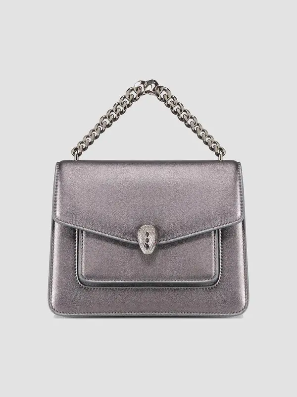 BVLGARI Serpenti Metallic Leather Top Handle Bag