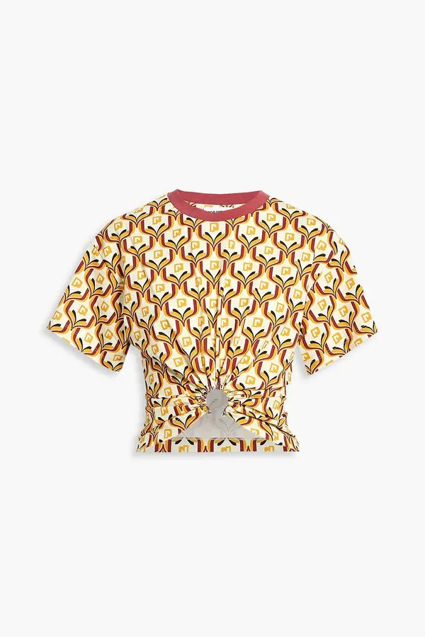 Rabanne Cropped Ringembellished Printed Cottonjersey Top - Ivory