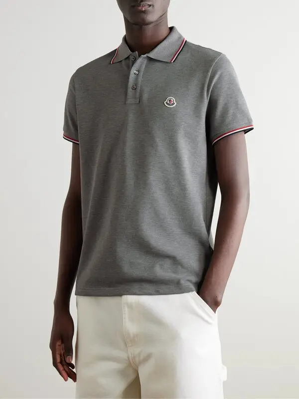 Moncler Logo-appliquéd Striped Cotton-piqué Polo Shirt - Gray