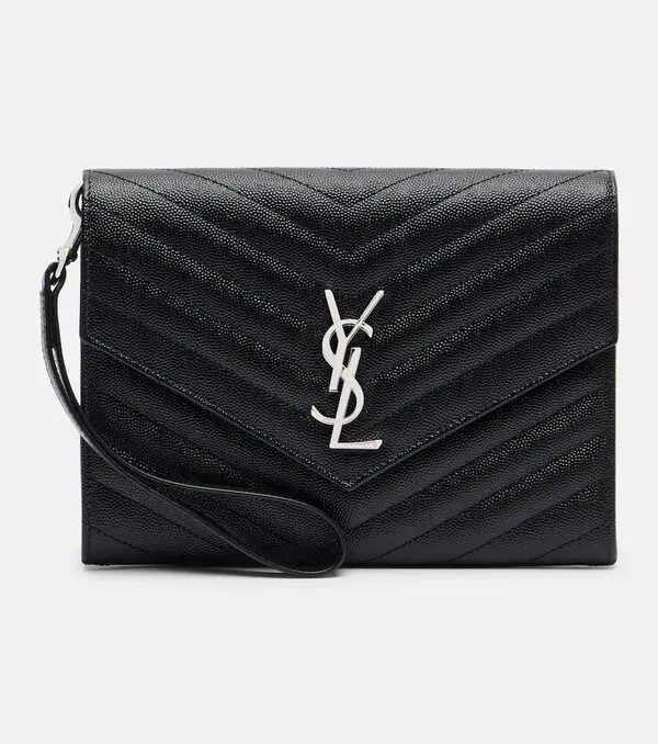 Saint Laurent Cassandre Leather Clutch With Chain Strap - Black