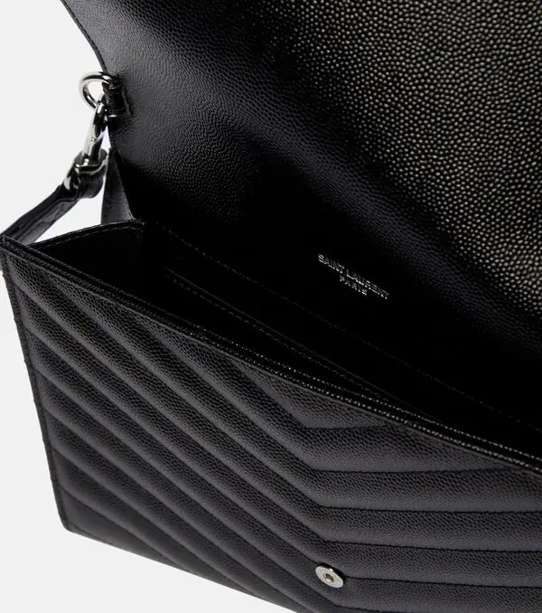 Saint Laurent Cassandre Leather Clutch With Chain Strap - Black