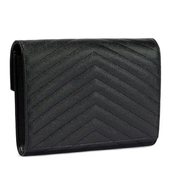 Saint Laurent Cassandre Leather Clutch With Chain Strap - Black