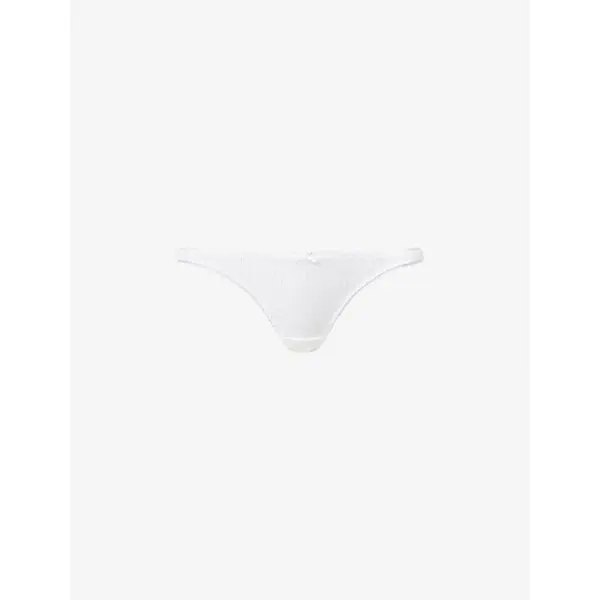 COU COU Pointelle Mid-rise Cotton Thong - White