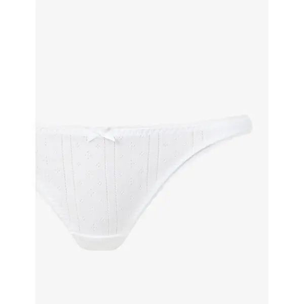 COU COU Pointelle Mid-rise Cotton Thong - White