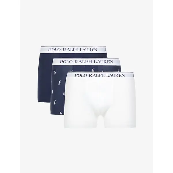 Polo Ralph Lauren Pack Of Three Branded-waistband Stretch-cotton Trunks