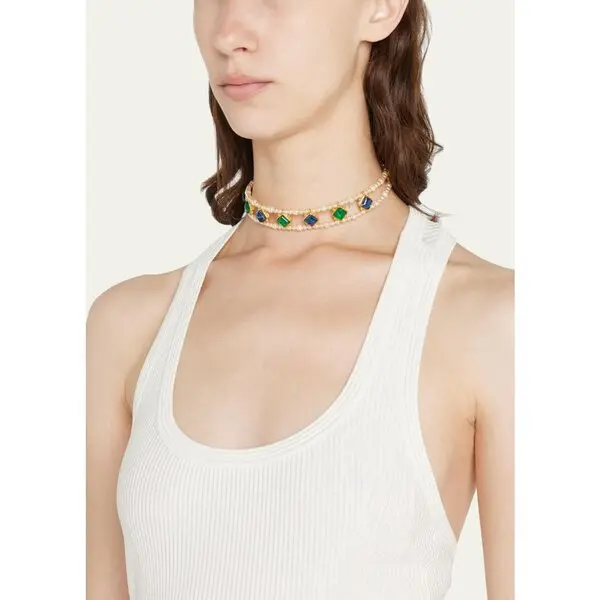 BEN-AMUN Stone And Pearl Choker Necklace