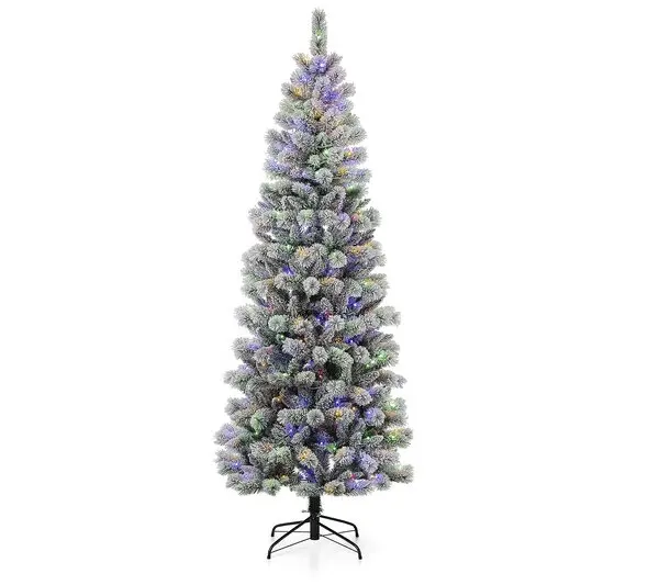 GLITZHOME 7.5ft Pencil Pine Multi-color Lighted Christmas Tree - One-color