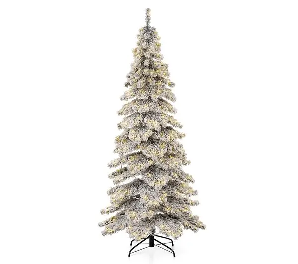GLITZHOME 7.5ft Flocked Layered Spruce Lighted Ristmas Tree - One-color