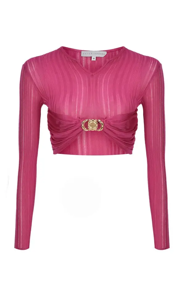 Raisa Vanessa Knit Cropped Top With Gold Buckle - Pink