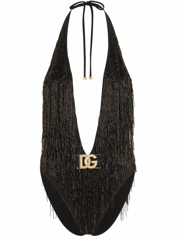Dolce & Gabbana Logo-tag Fringed Swimsuit - Black
