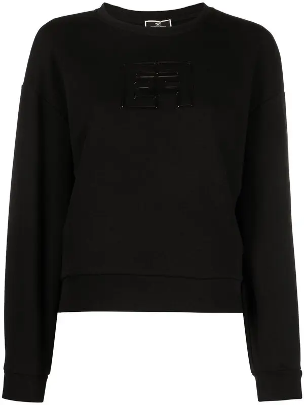 Elisabetta Franchi Embossed Logo Crew-neck Sweatshirt - Black