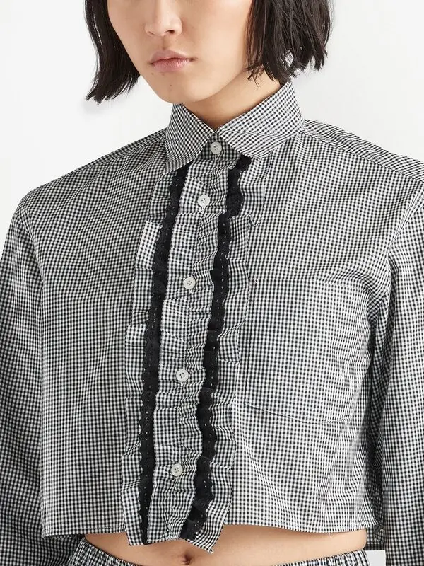 Prada Ruffle-Trim Gingham Shirt - Black | Editorialist