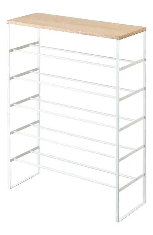 YAMAZAKI 6-tier Wood Top Shoe Rack - White