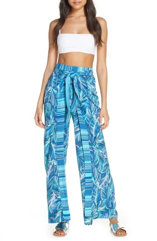 La Blanca Sketched Leaves Side Slit Cover-up Pants - Pool