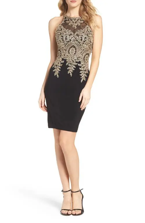 XSCAPE EVENINGS Xscape Embroidered Sheath Dress - Black/gold