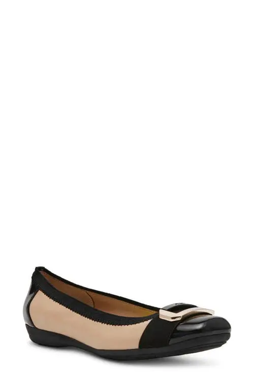 Anne Klein Geometric Buckle Flat - Beige/black