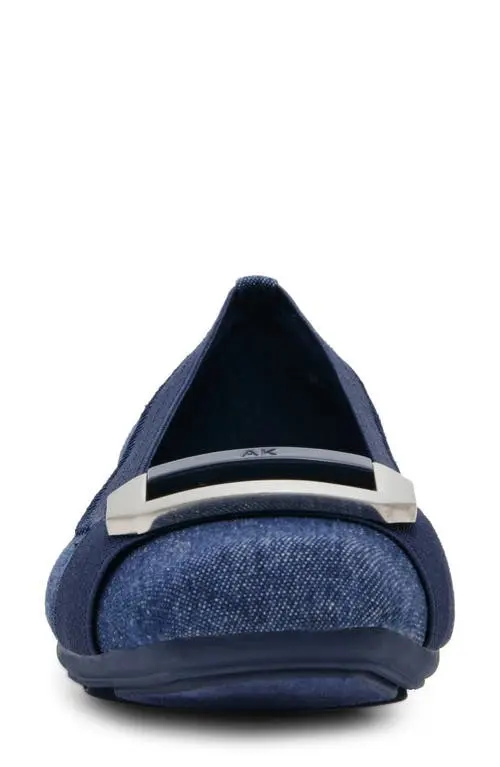 Anne Klein Geometric Buckle Flat - Denim