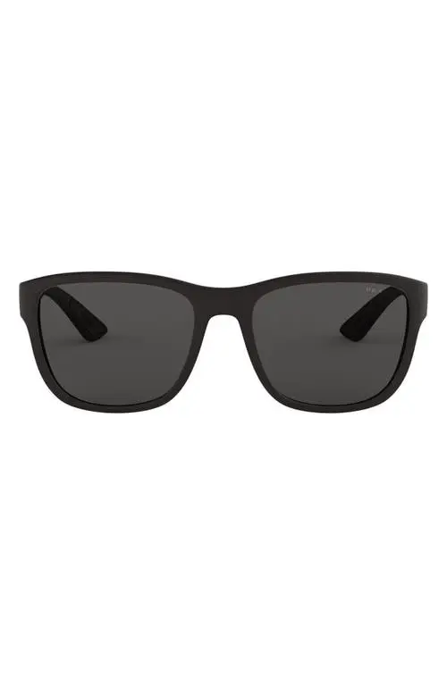 Prada 55mm Rectangle Sunglasses - Black Rubber/grey