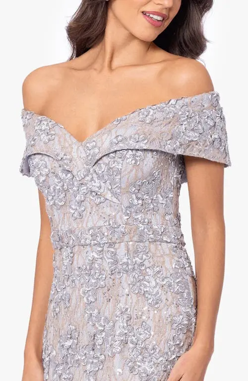 XSCAPE EVENINGS Off-the-shoulder Embroidered Gown