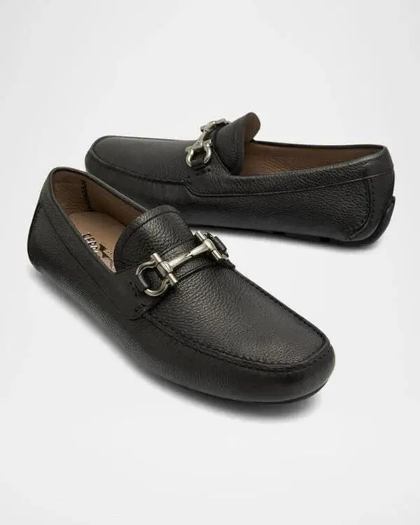 FERRAGAMO Parigi Gancini Leather Drivers - Black
