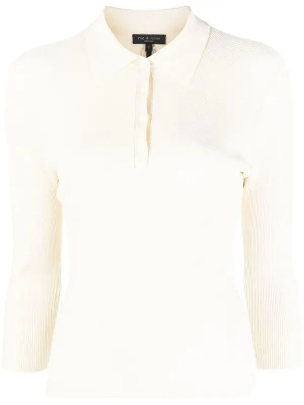 Rag & Bone Pacey Ribbed-knit Polo Top - Neutrals