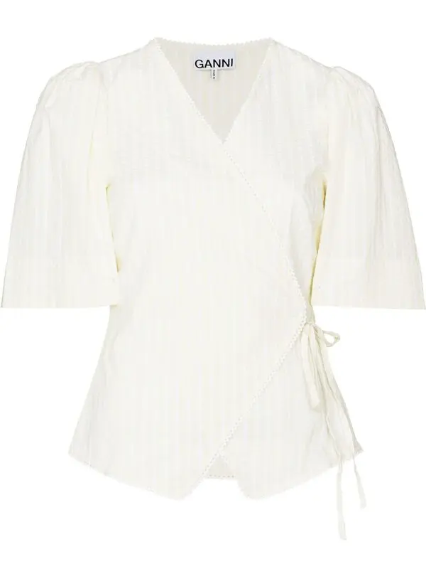 GANNI Seersucker-stripe Wrap Top - Yellow