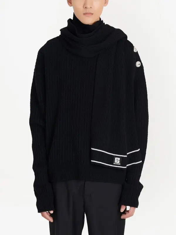 Balmain Logo-patch Ribbed Scarf