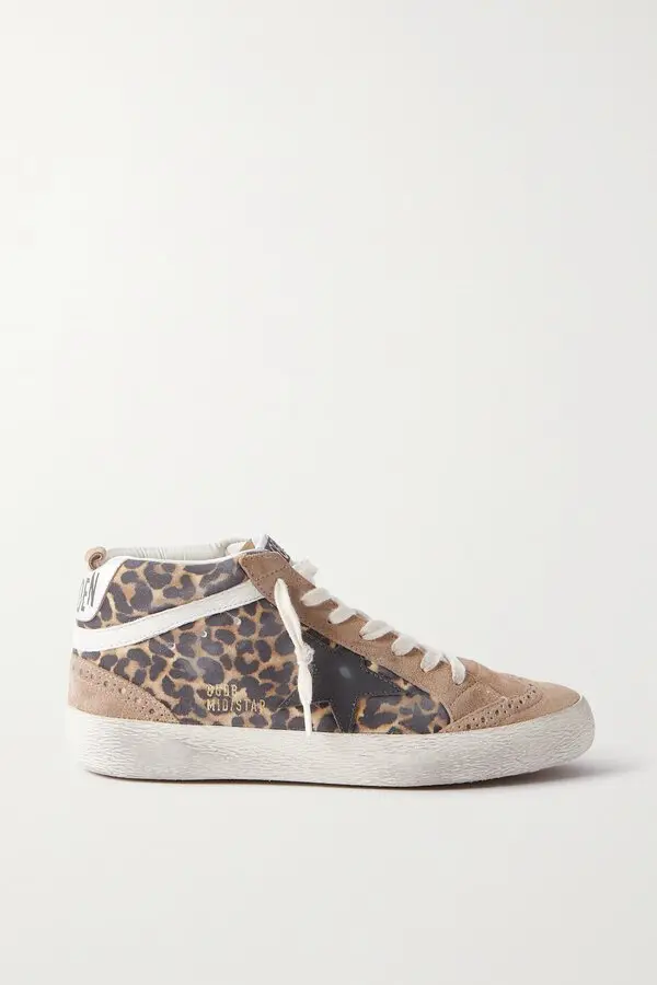 GOLDEN GOOSE Mid Star Calf Hair & Suede Sneakers - Animal Print