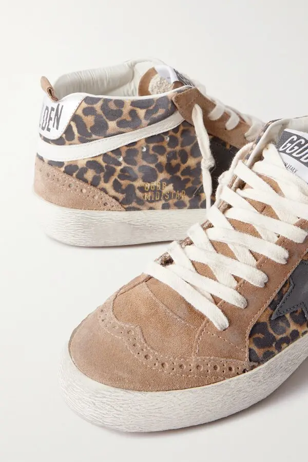 GOLDEN GOOSE Mid Star Calf Hair & Suede Sneakers - Animal Print