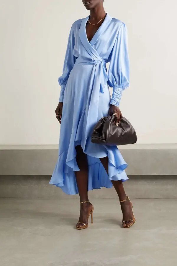 zimmermann ruffled silk satin wrap dress ZIMMERMANN Asymmetric Ruffled Duchesse Silk-Satin Midi Wrap Dress