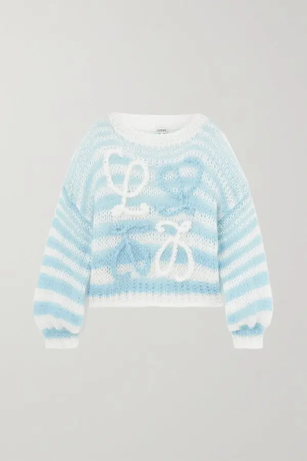 Loewe Embroidered Striped Mohair-blend Sweater