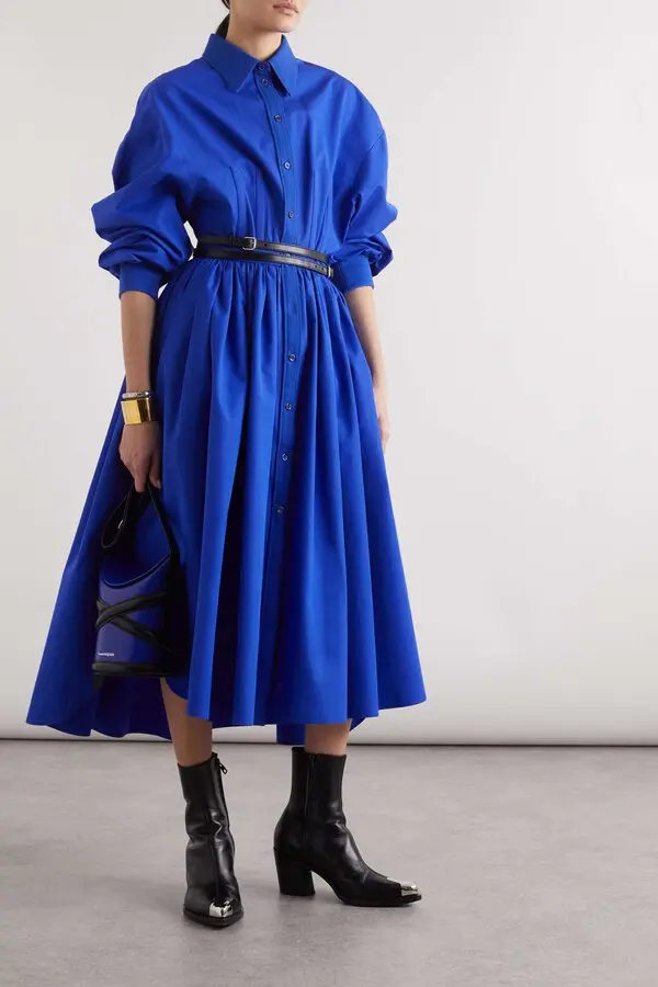 bright blue shirt dress Blue Dress Shirt | Cotton Shirt Dress Midi