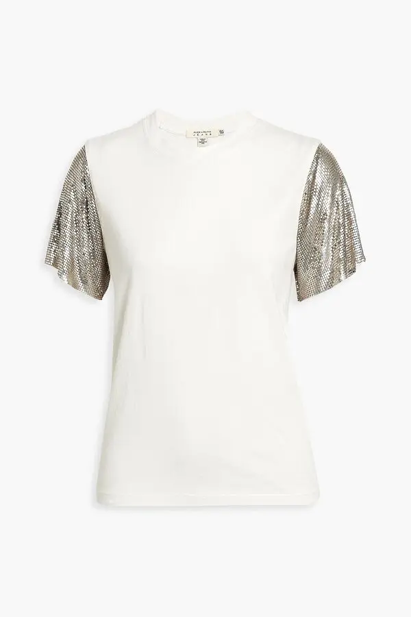 Alice + Olivia Chainmail Paneled Cotton Jersey T-shirt - Off-white