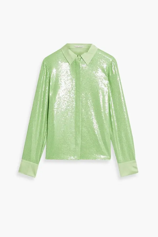 Alice + Olivia Alice Olivia Willa Sequined Charmeuse Shirt - Light Green