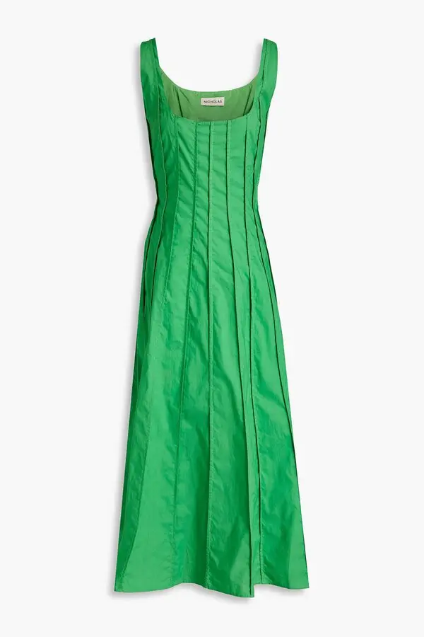 NICHOLAS Pinducked Cottonpoplin Midi Dress - Green