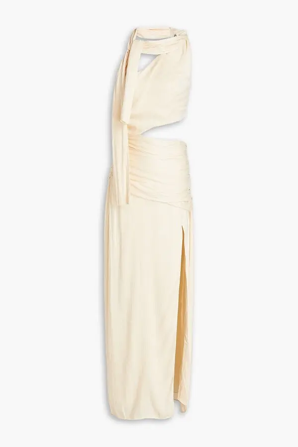 NICHOLAS One-shoulder Ruched Crinkled Silk Gown - Cream