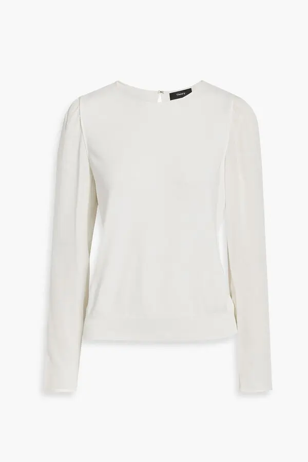 Theory Crepe De Chine Paneled Stretch-knit Top