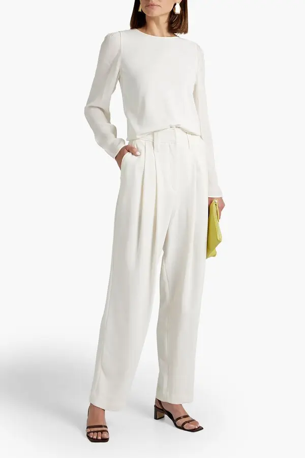 Theory Crepe De Chine Paneled Stretch-knit Top
