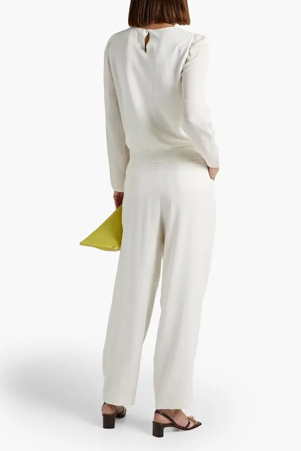 Theory Crepe De Chine Paneled Stretch-knit Top