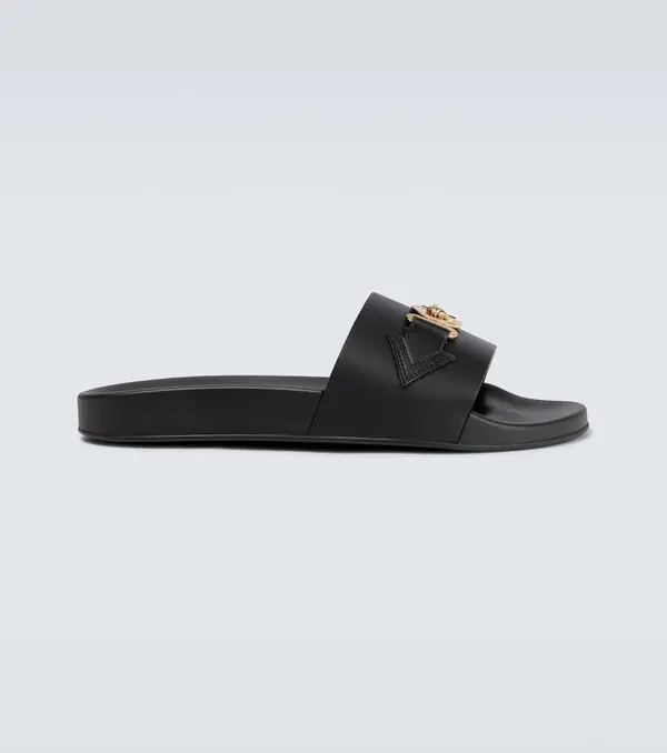 Versace Medusa Leather Slides - Black