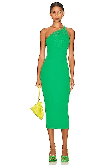 self portrait green one shoulder dress Self-Portrait Ribbed Knit Midi In In Bright Green - 44% Off Ladies dresses