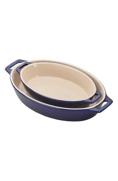 STAUB 2-piece Enameled Ceramic Oval Baking Dishes - Dark Blue