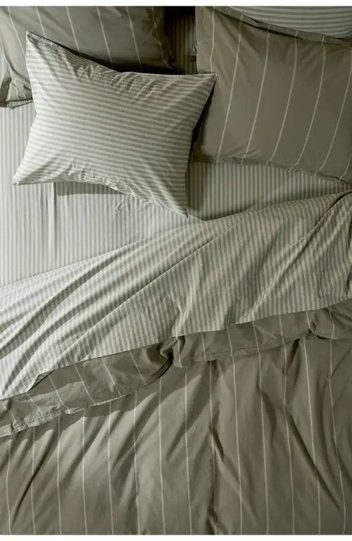 PARACHUTE Percale Fitted Sheet - Moss Stripe