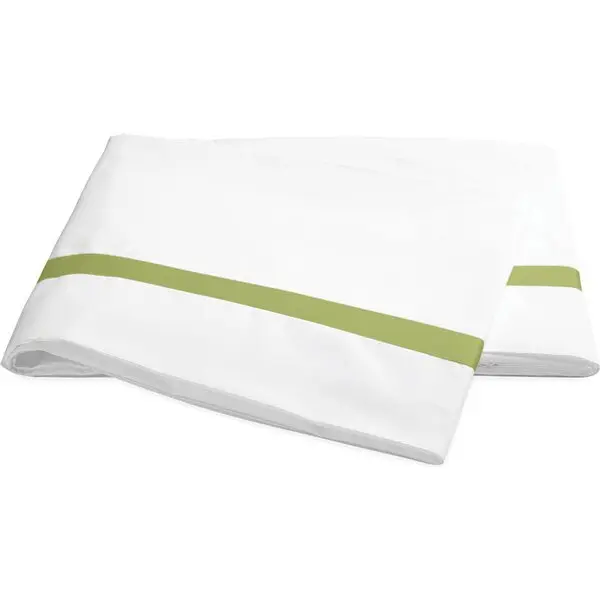 MATOUK Lowell 600 Thread Count Flat Sheet - White/ Grass
