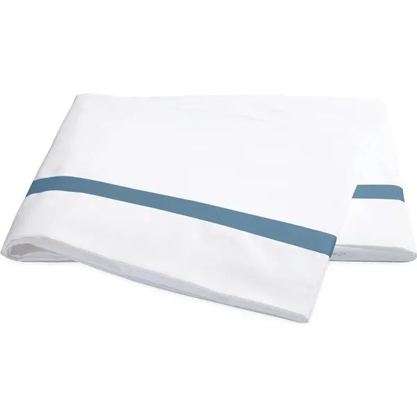 MATOUK Lowell 600 Thread Count Flat Sheet - White/ Sea