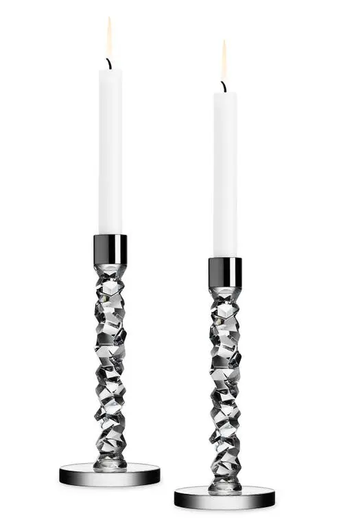 ORREFORS Carat Set Of 2 Candlesticks - Clear