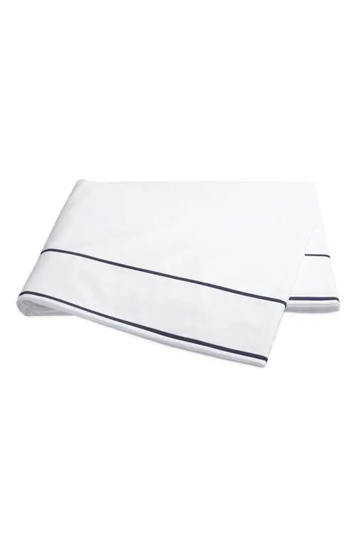 MATOUK Ansonia 500 Thread Count Flat Sheet - White/ Navy