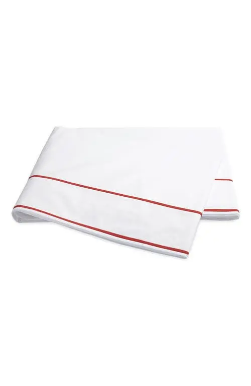 MATOUK Ansonia 500 Thread Count Flat Sheet - White/chinese Red