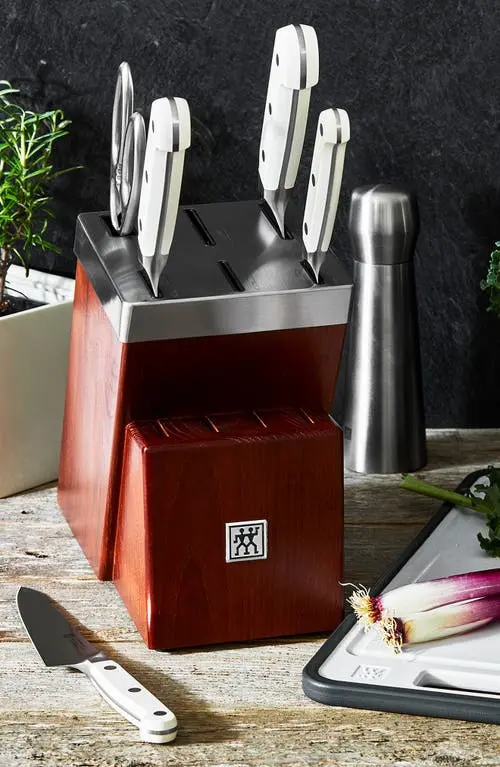 ZWILLING Pro Le Blanc 7-piece Self-sharpening Knife Block & Cutting Board Set - Silver